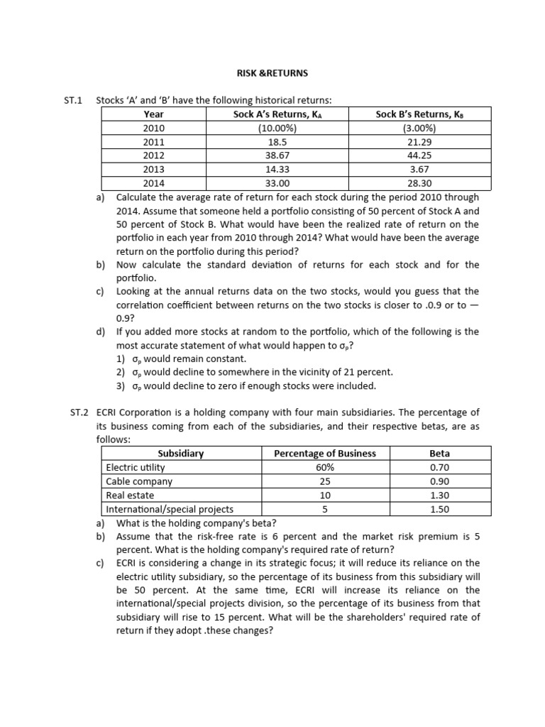 ABC RISK & RETURN | PDF | Beta (Finance) | Risk Premium