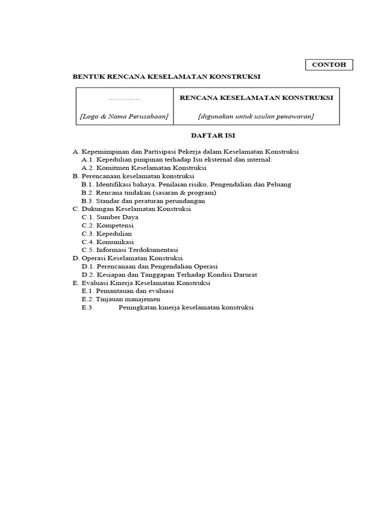 Bentuk Rencana Keselamatan Konstruksi RKK | PDF