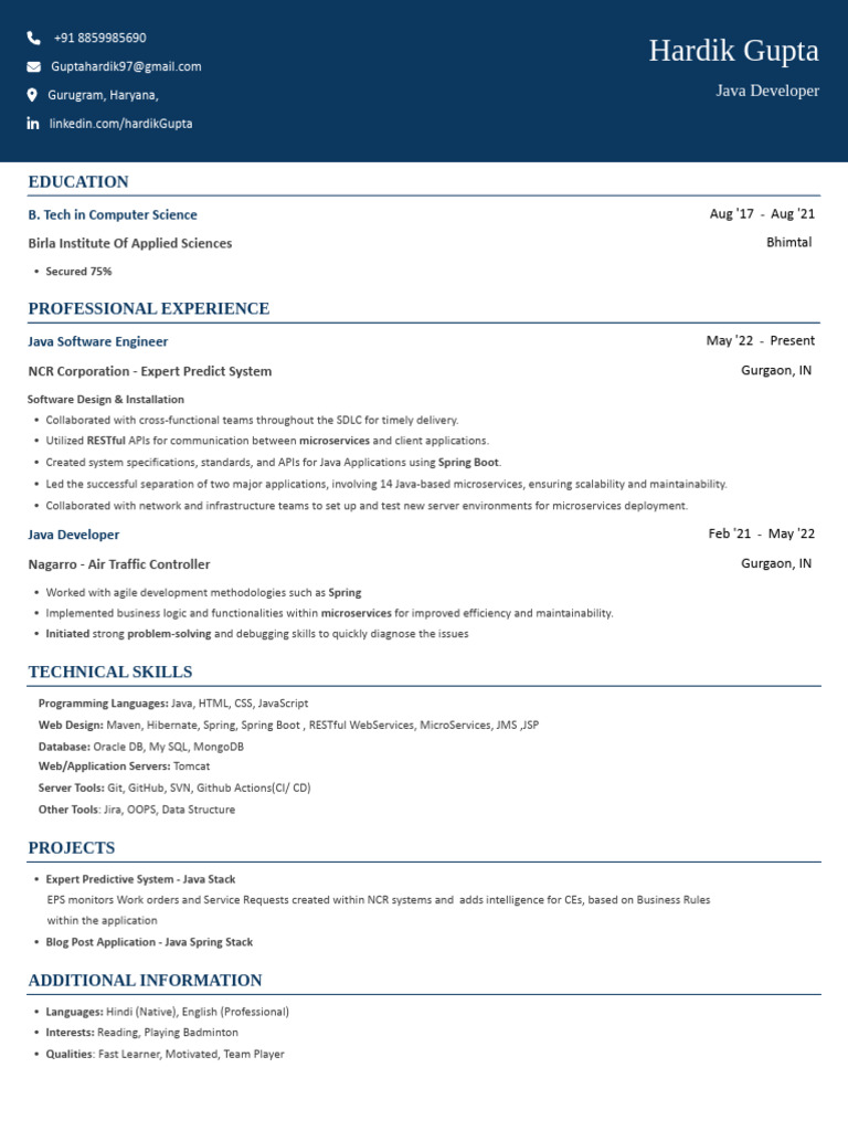 Hardikgupta Softwareengineer Pdf Java Programming Language Software Development Process