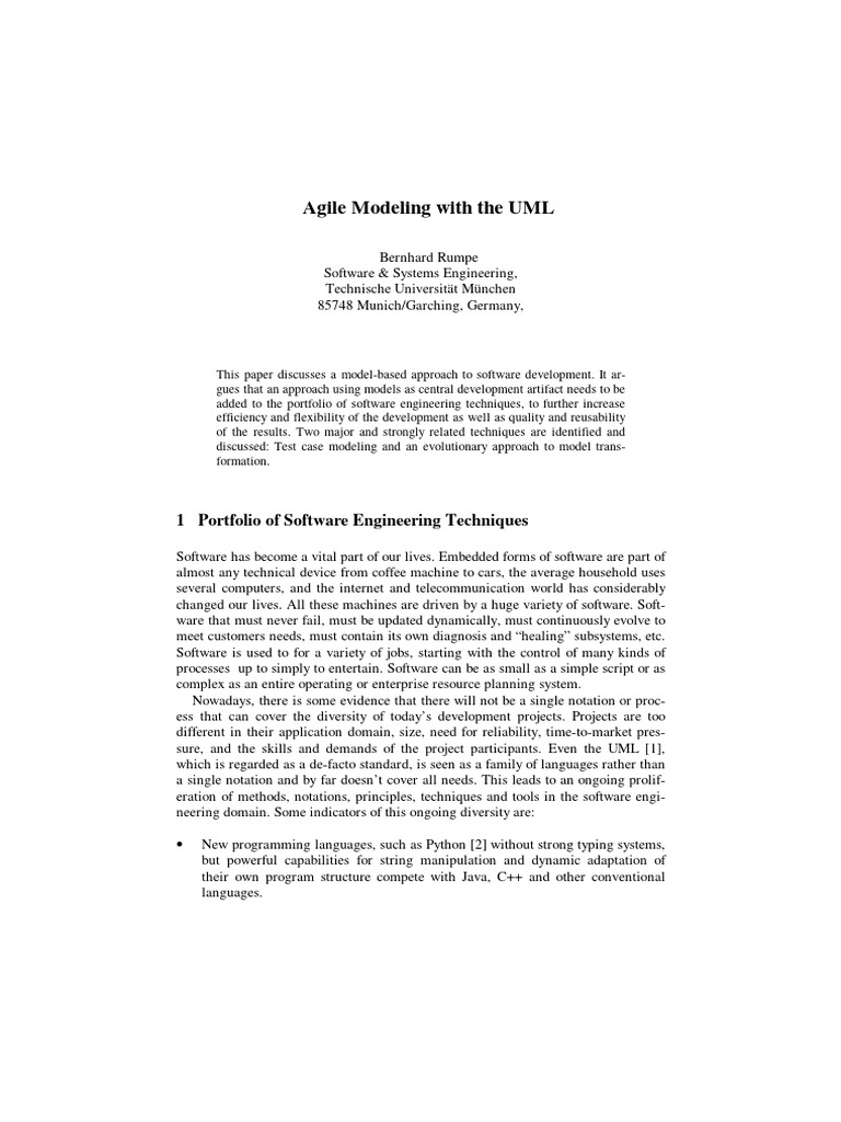 Agile Modeling With The Uml Paper Pdf Computer Programming Unified Modeling Language