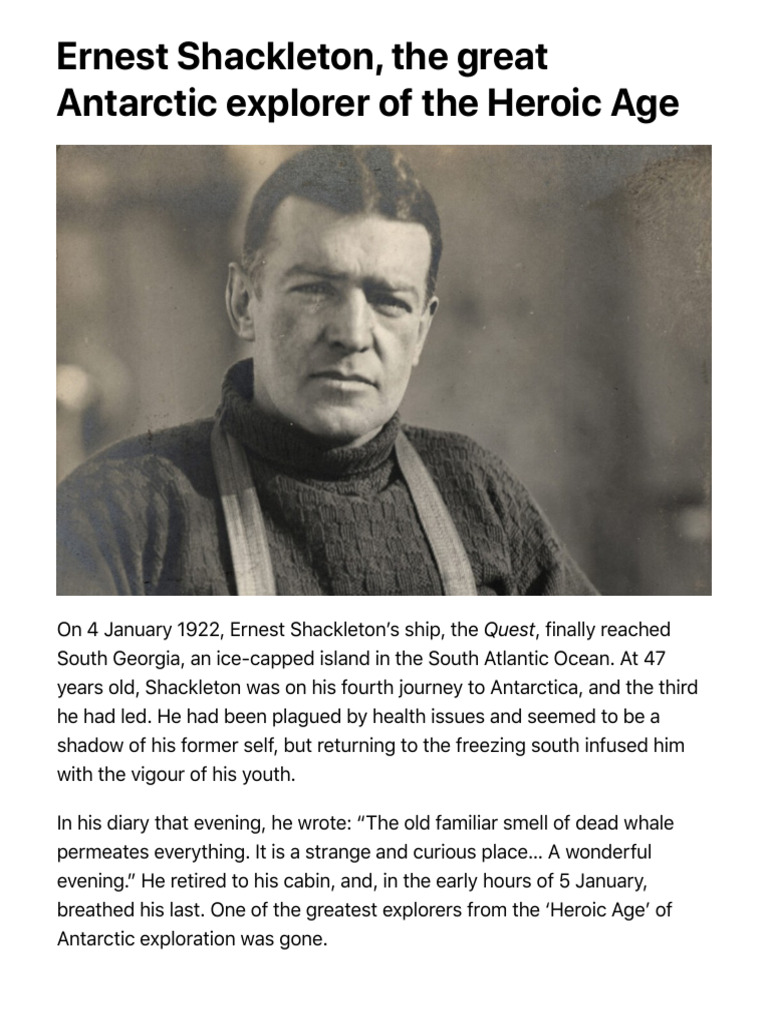 Shackleton's Antarctic Legacy and Death | PDF | Ernest Shackleton ...