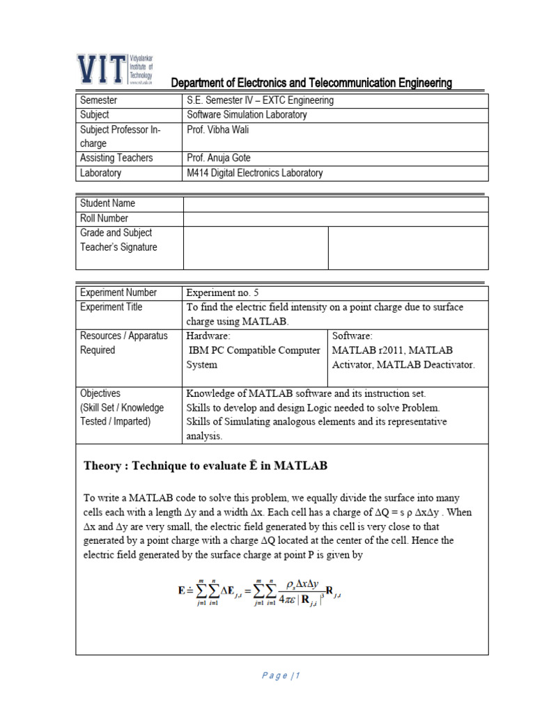 SSLEXP5 | Download Free PDF | Electric Field | Matlab