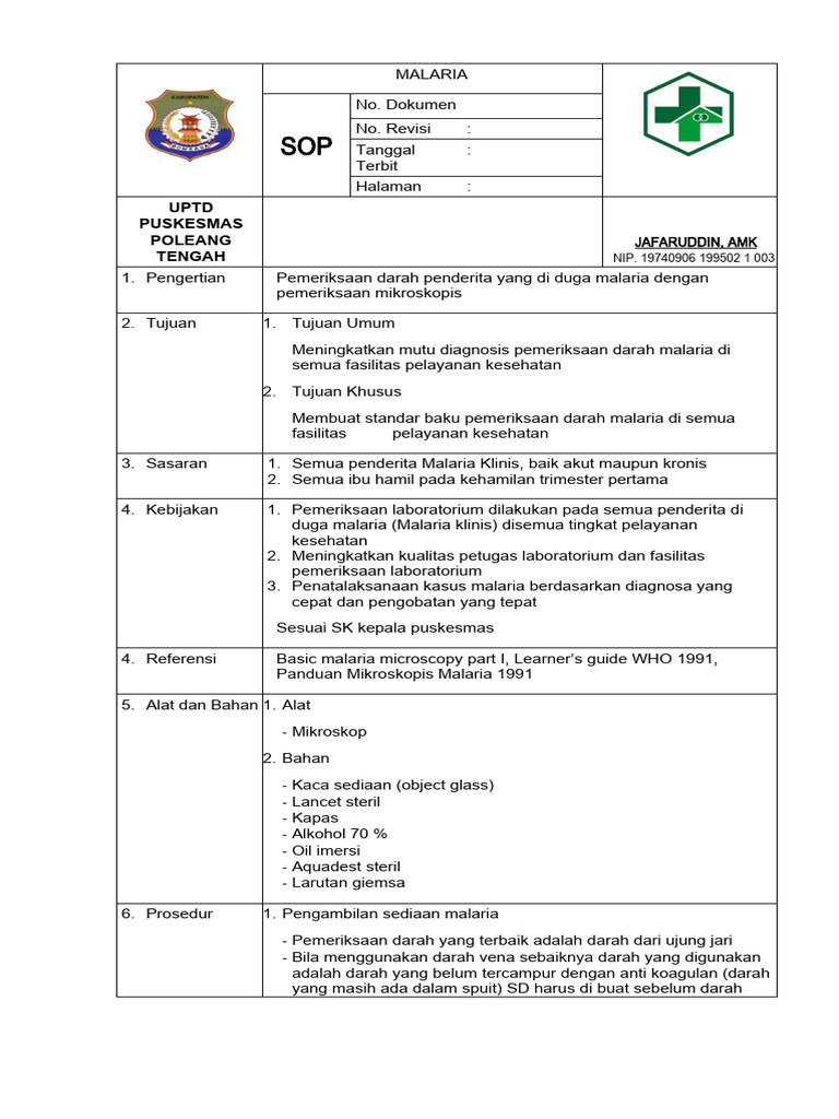SOP MALARIA FIX | PDF