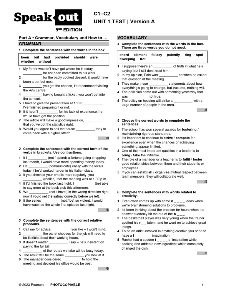 SO3 - C1-C2 - Unit Test - U1A | PDF | Human Communication | Cognition