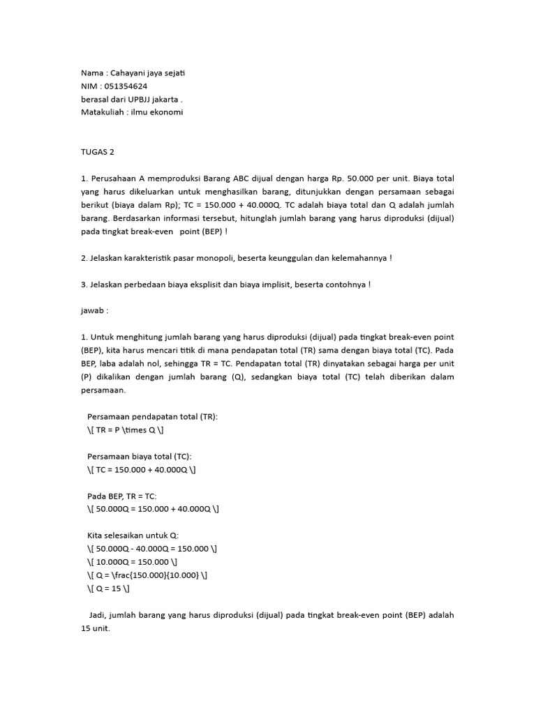 Tugas 2 Ilmu Ekonomi Hani | PDF