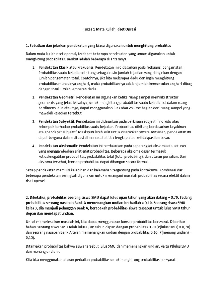 Tugas 1 Mata Kuliah Riset Oprasi | PDF