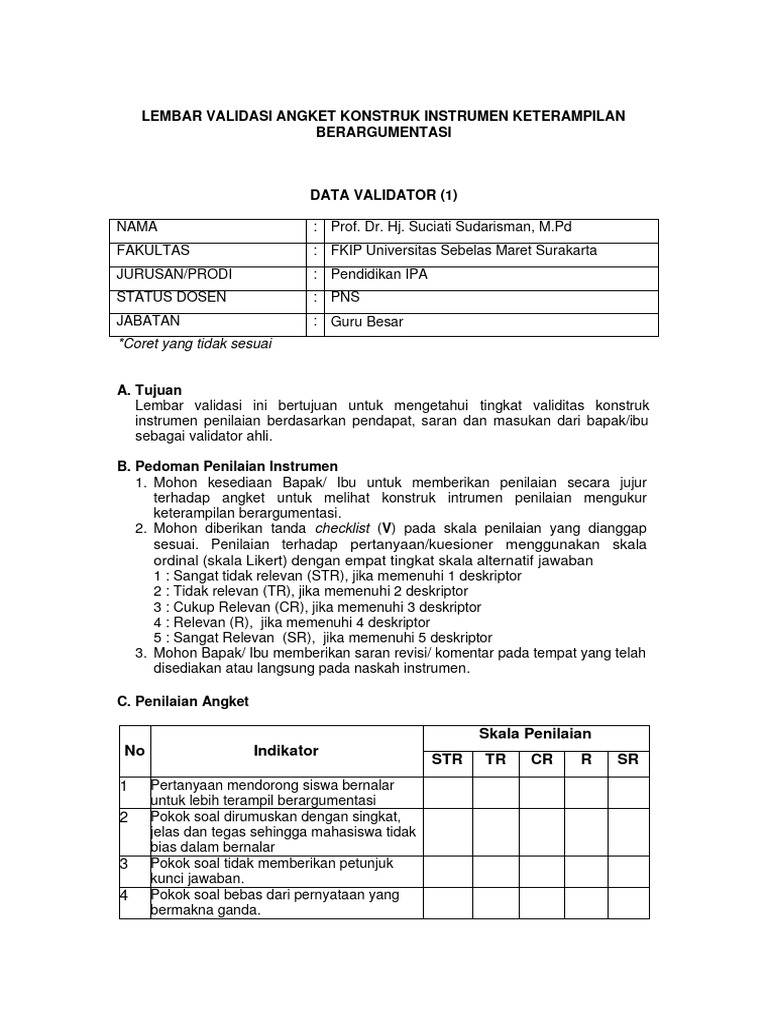Lembar Validasi Instrumen Keterampilan | PDF