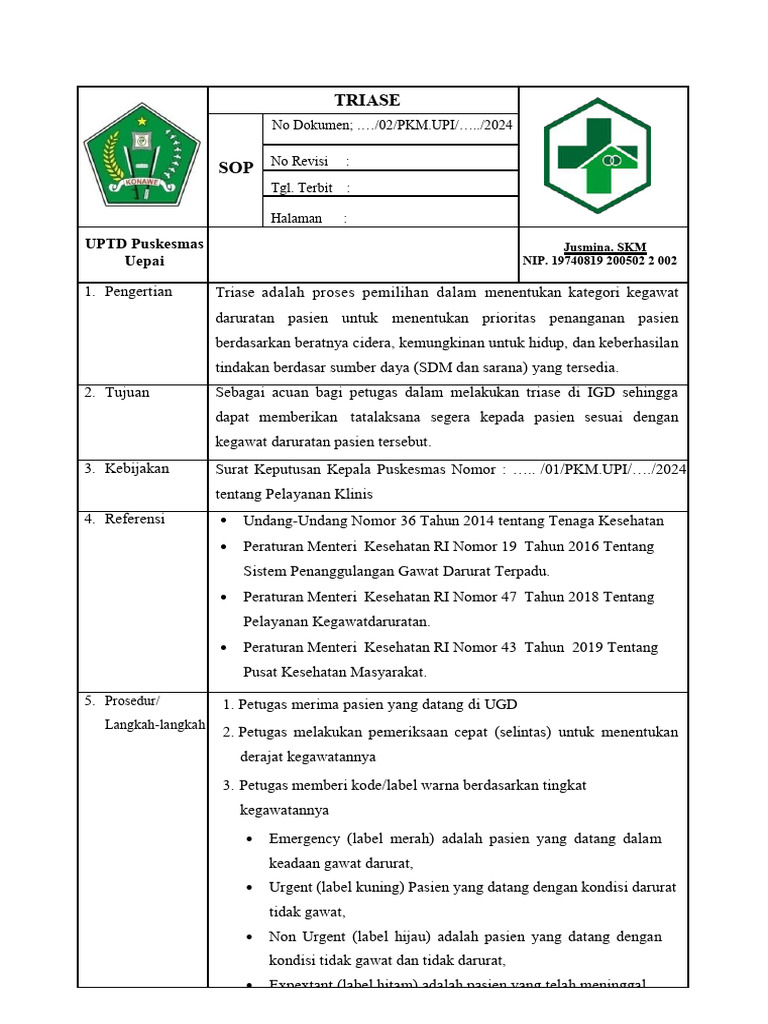 Prosedur Triase di IGD Puskesmas Uepai | PDF