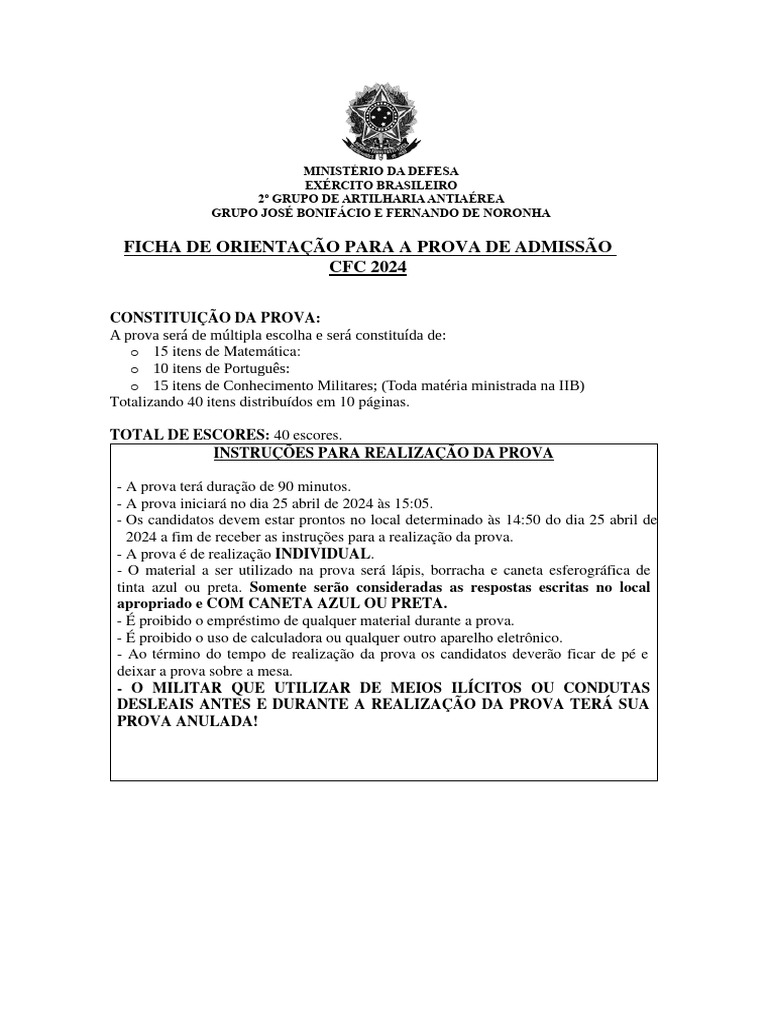 Prova Militar CFC 2024 - FOP | PDF