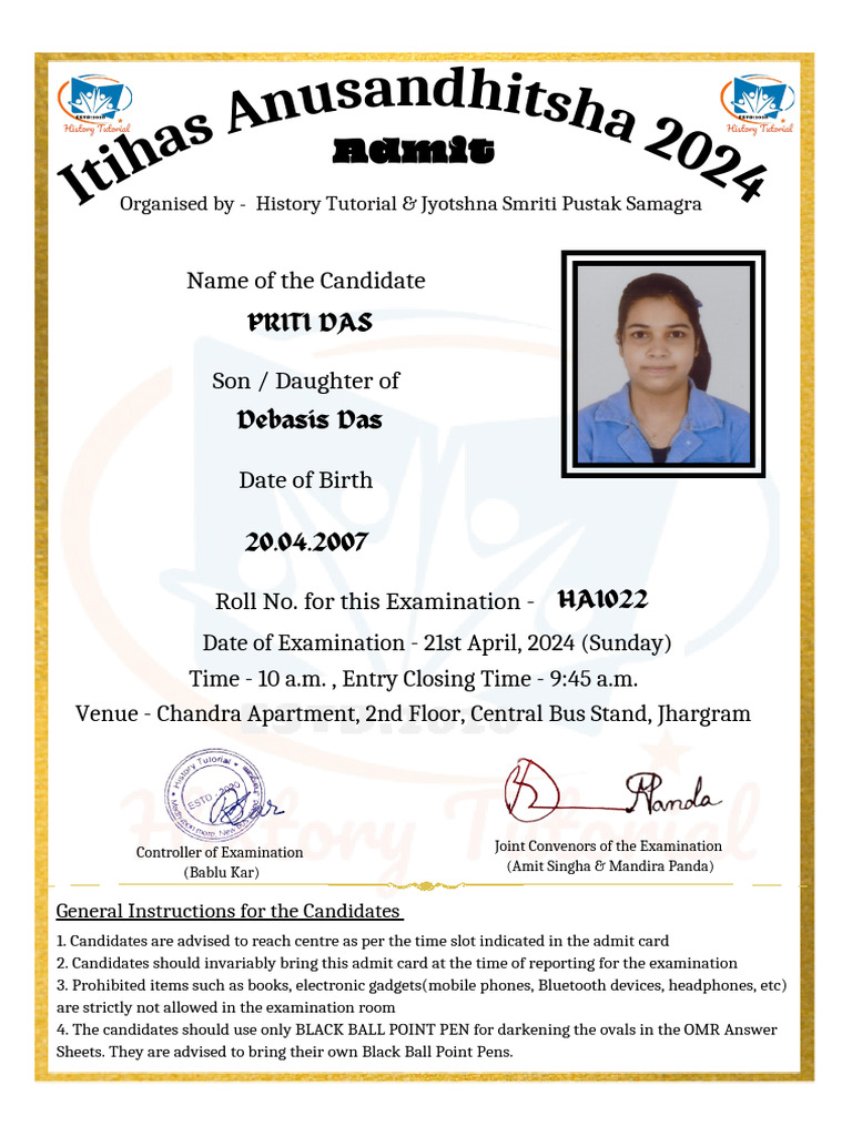 Itih Asa Nusandhitsha 202 4: Admit | PDF