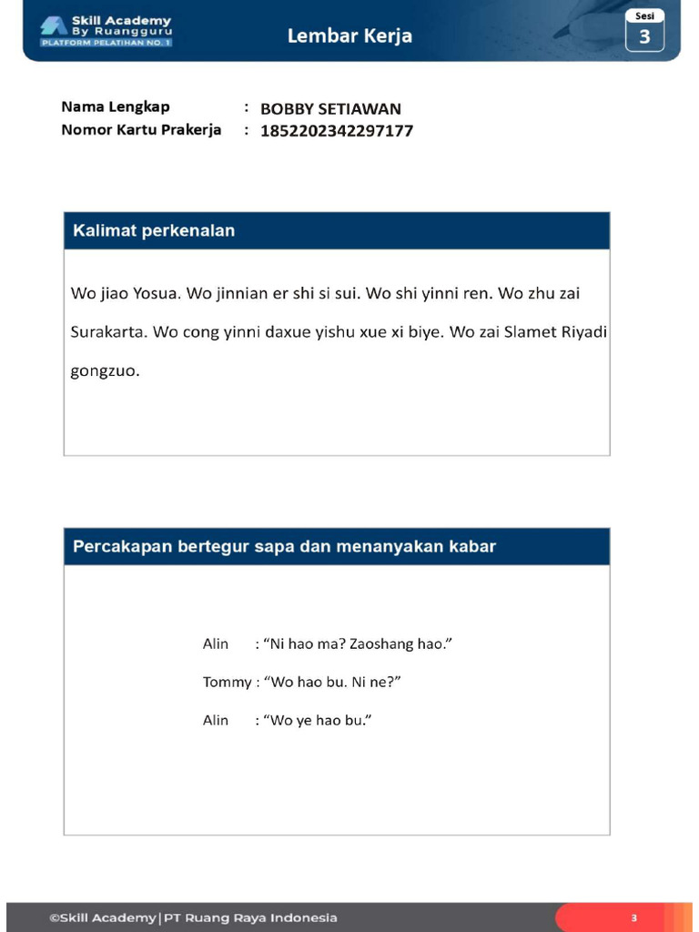 TPM 3 Menyusun Kalimat Percakapan - Bobby Setiawan | PDF