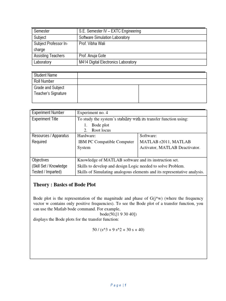 Software Simulation For Bode Plot | PDF | Applied Mathematics | Computer Engineering
