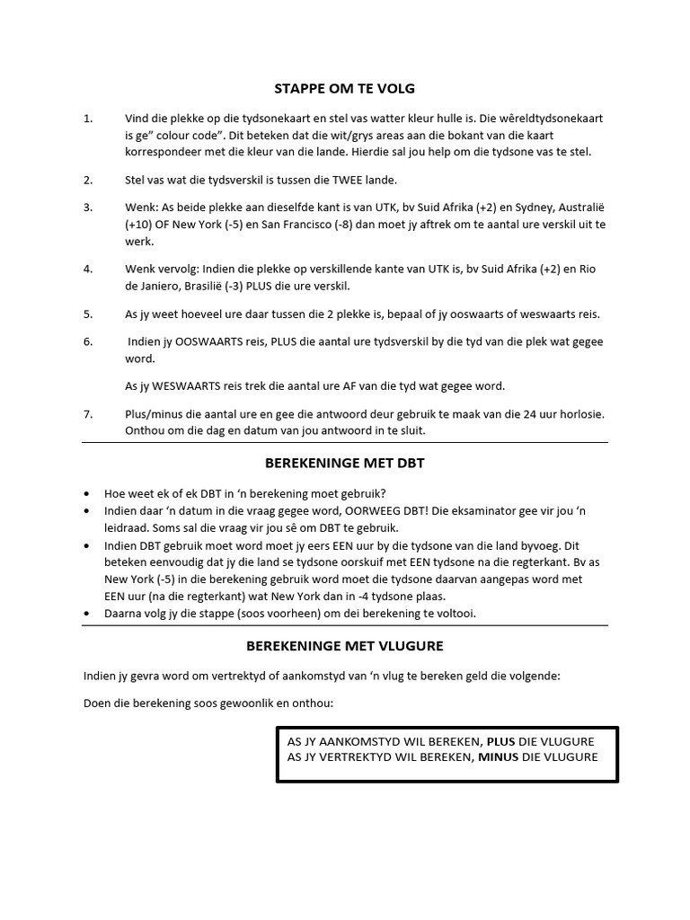 Graad 12 Toerisme Tydsones | PDF