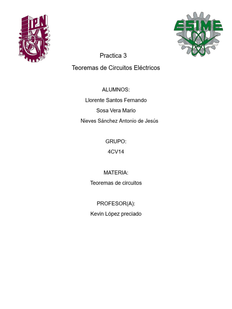 Practica 3 Teoremas de Circuitos | PDF | Energia electrica | Vatio