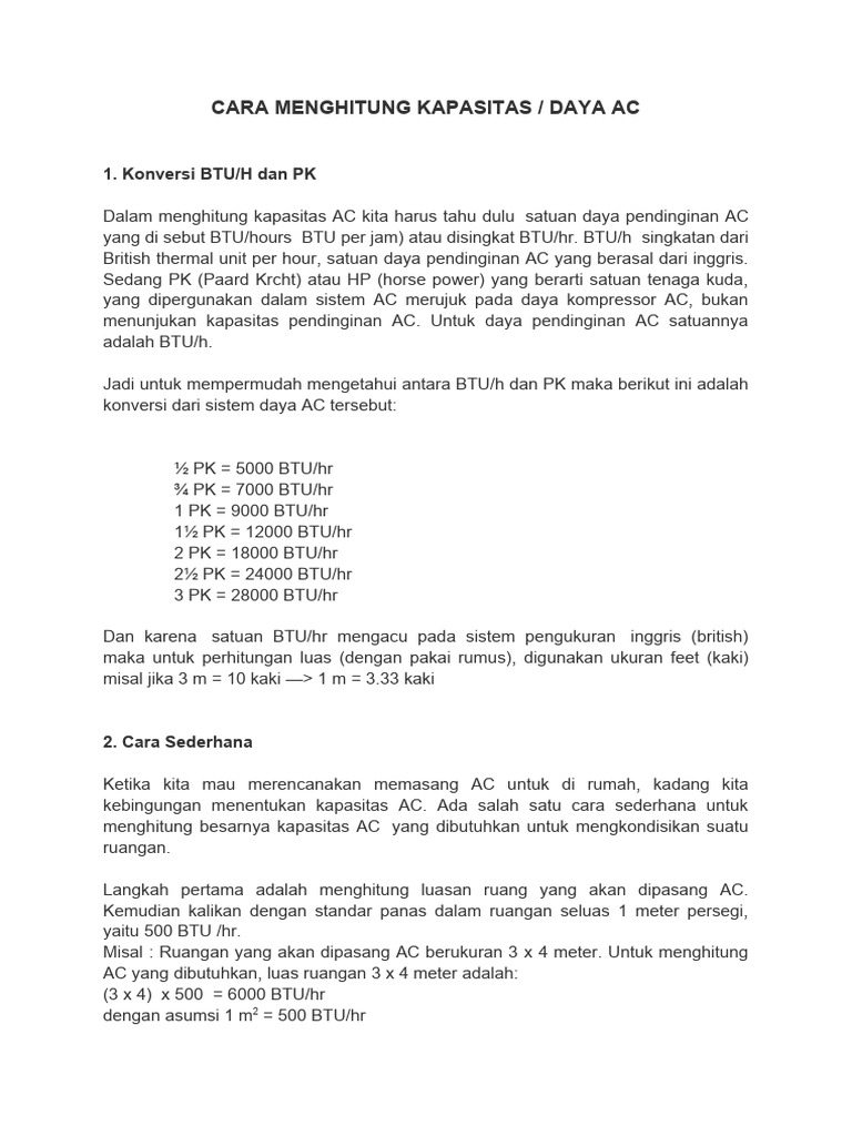 Cara Menghitung Kapasitas Ac | PDF