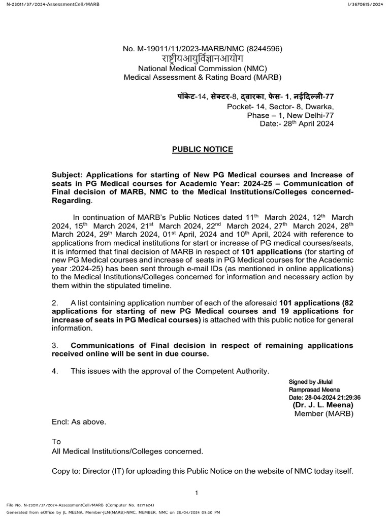 NMC PG Medical Courses Decision 2024 | PDF | Doctor Of Medicine | Medical School