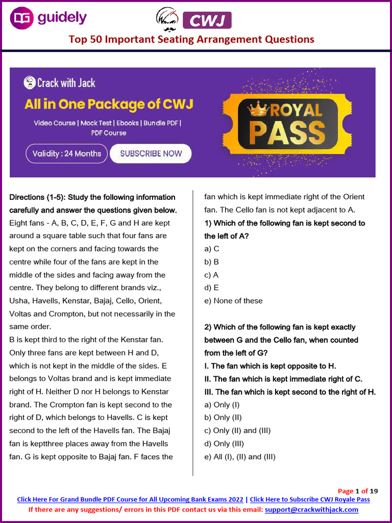 Top 50 Seating Arrangement Questions | PDF | Silver