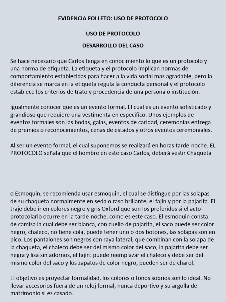 Evidencia Folleto Uso de Protocolo para Eventos | PDF | Cuchillería | Ropa