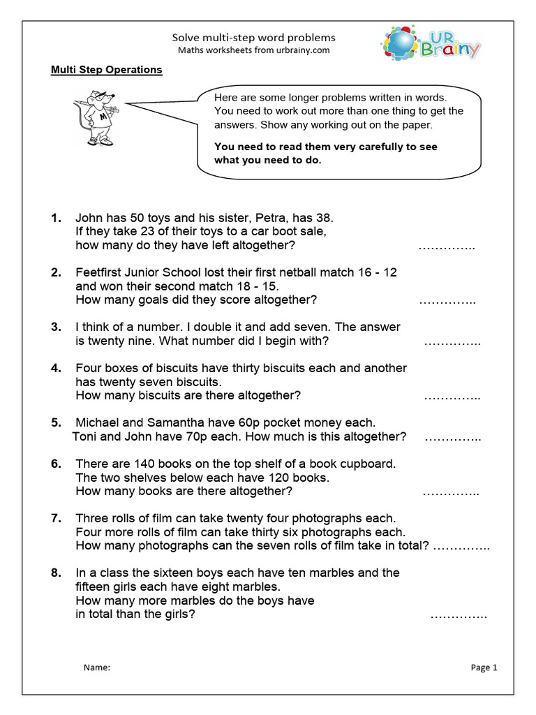 Multi-Step Word Problems Worksheet | PDF | Weight | Metrology