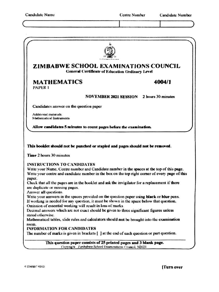 O-Levels Mathematics 2021 | PDF