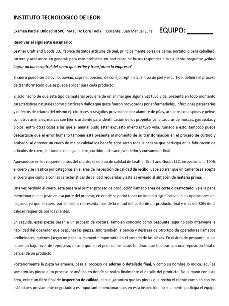 Examen SPC Core Tools 2021 | PDF | Cuero | Bronceado