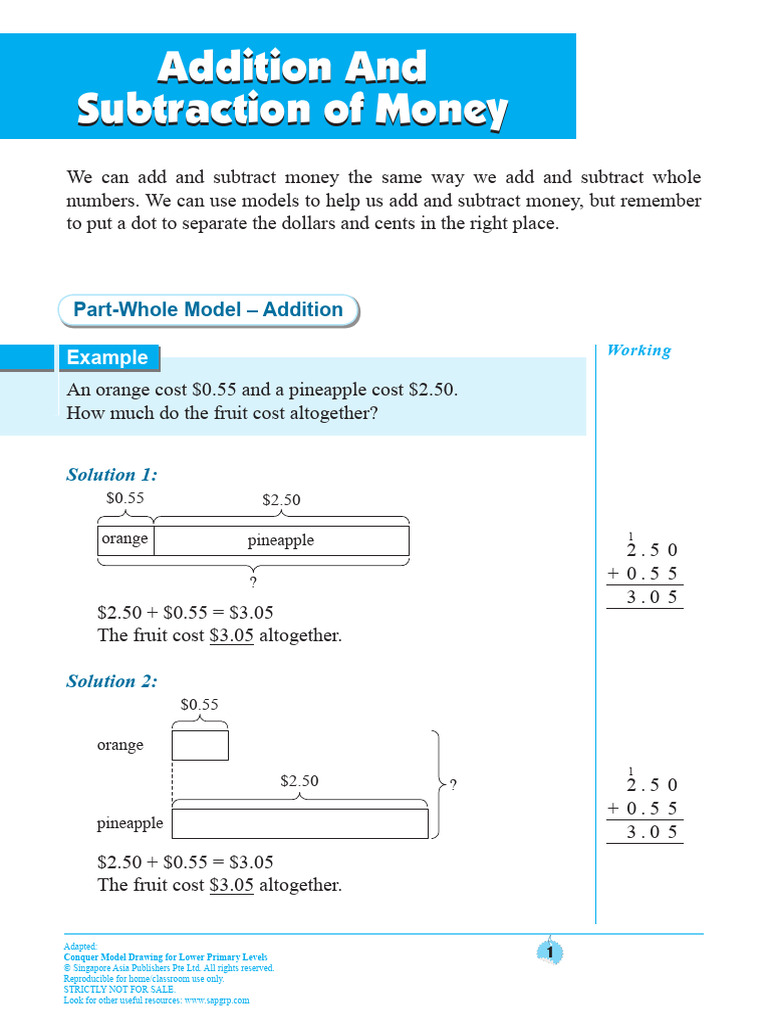 Addition and Subtraction of Money | PDF