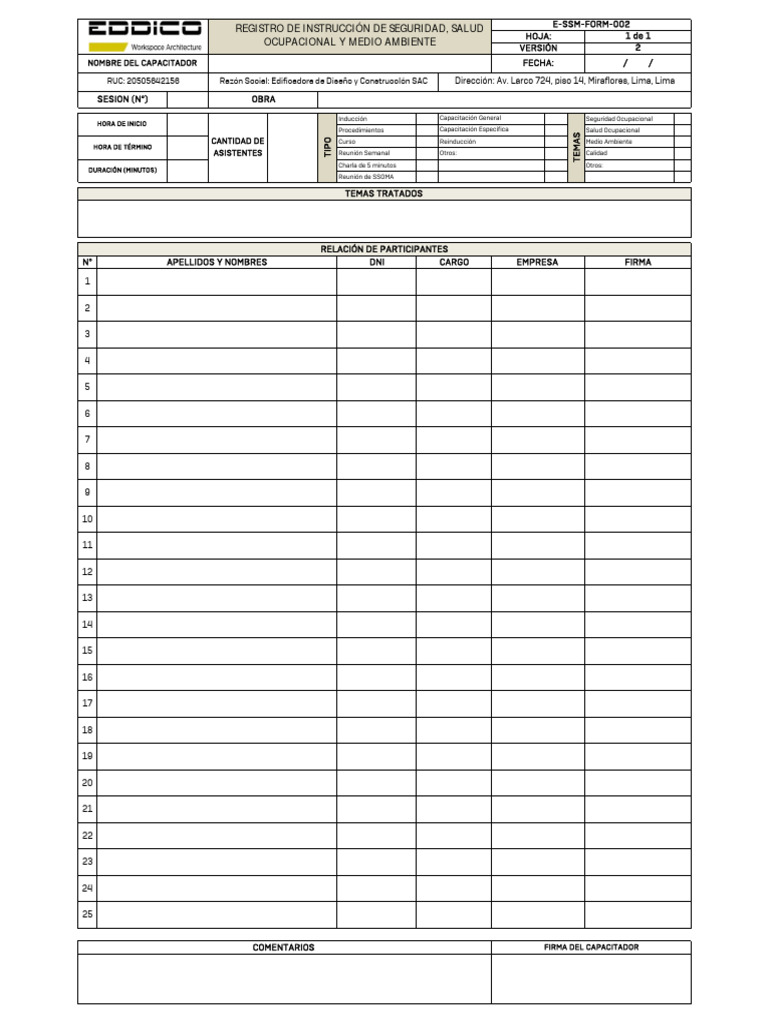 (E-SSM-ForM-002) Instrucción de Seguridad, Salud Ocupacional y Medio ...