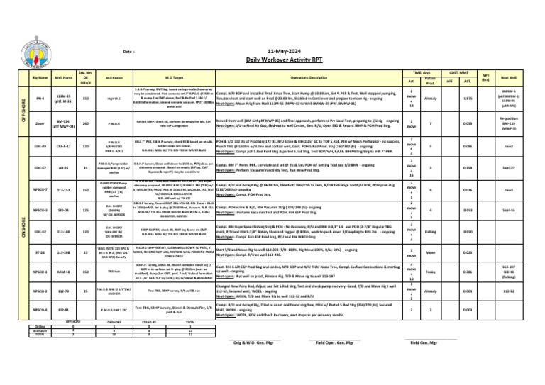 Daily Workover Activity Report Summary | PDF | Nature | Gases