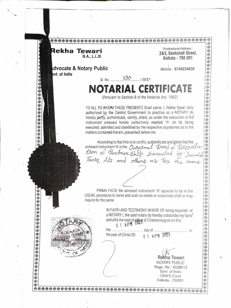 DISSOLUTION OF PARTNERSHIP DEED | PDF