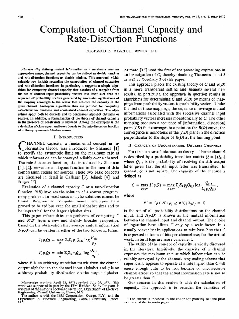 Computation of Channel Capacity and Rate-Distortion Functions ...