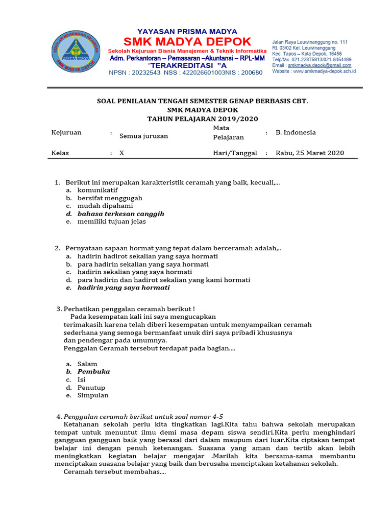 Contoh Format Soal | PDF