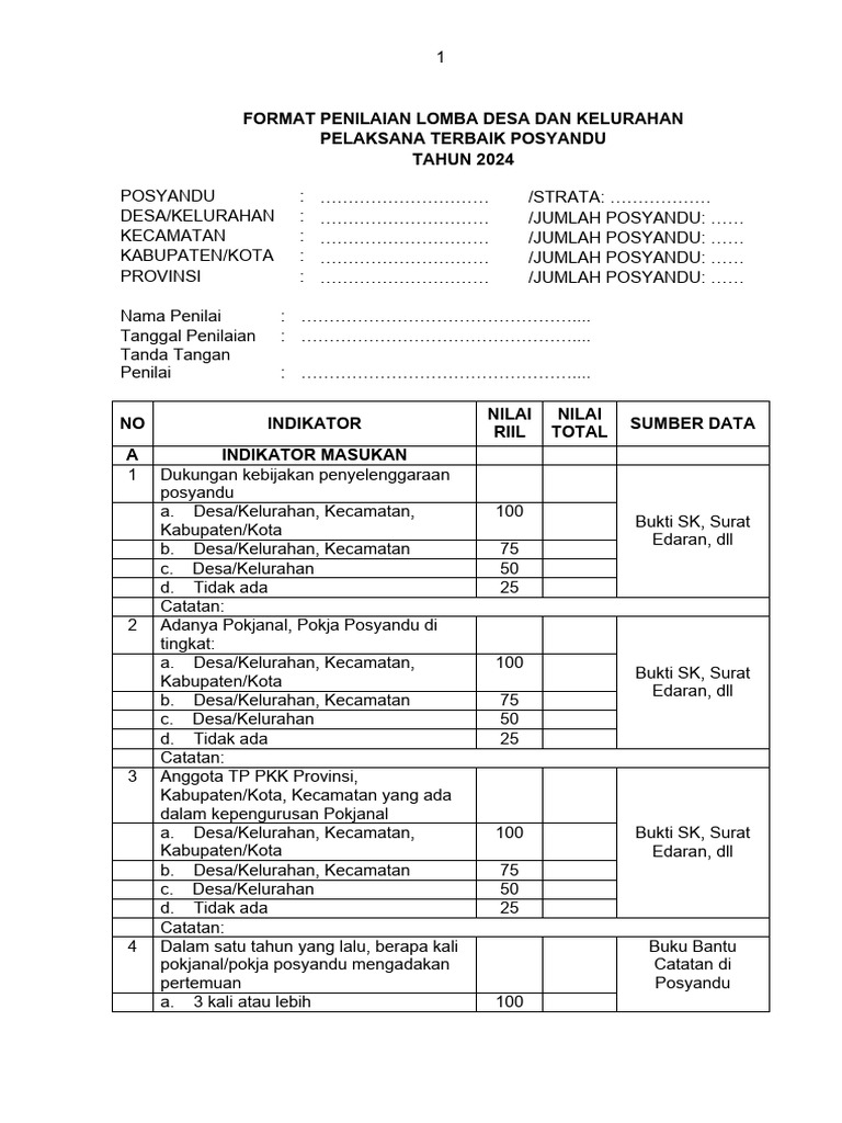 Form Penilaian Posyandu ILP 2024 | PDF