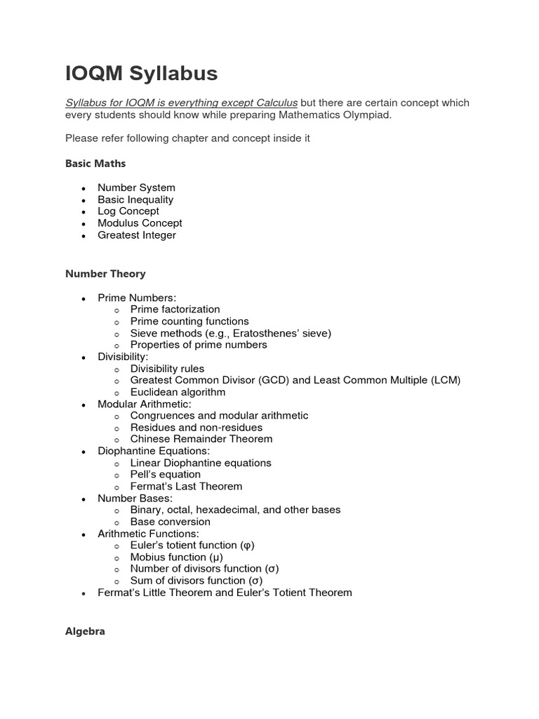 IOQM Syllabus | PDF | Combinatorics | Trigonometric Functions IOQM Syllabus | PDF | Combinatorics | Trigonometric Functions