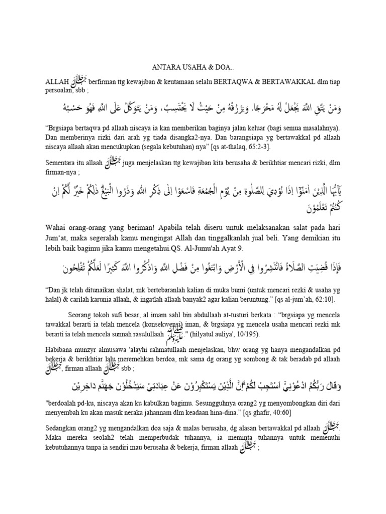 Usaha dan Doa: Kunci Rizki dan Iman | PDF