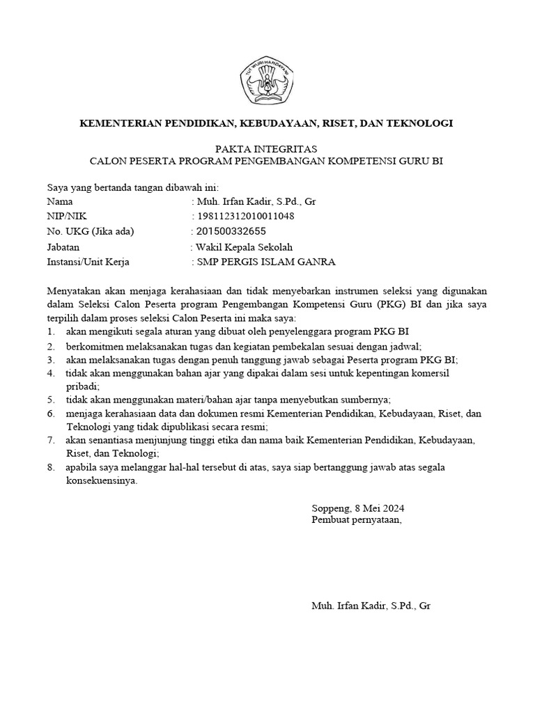 Pakta Integritas | PDF