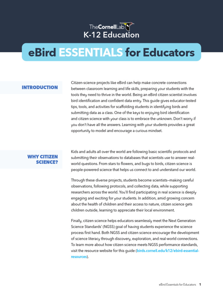 eBird Guide for Educators' Classroom Use | PDF | Science | Birdwatching
