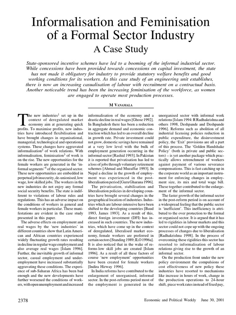 Informalisation and Feminisation of A Formal Sector Industry | PDF ...