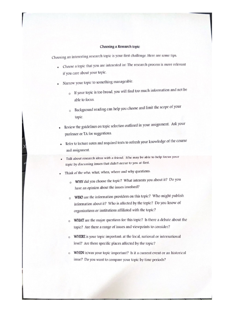 Choosing A Research Topic | PDF