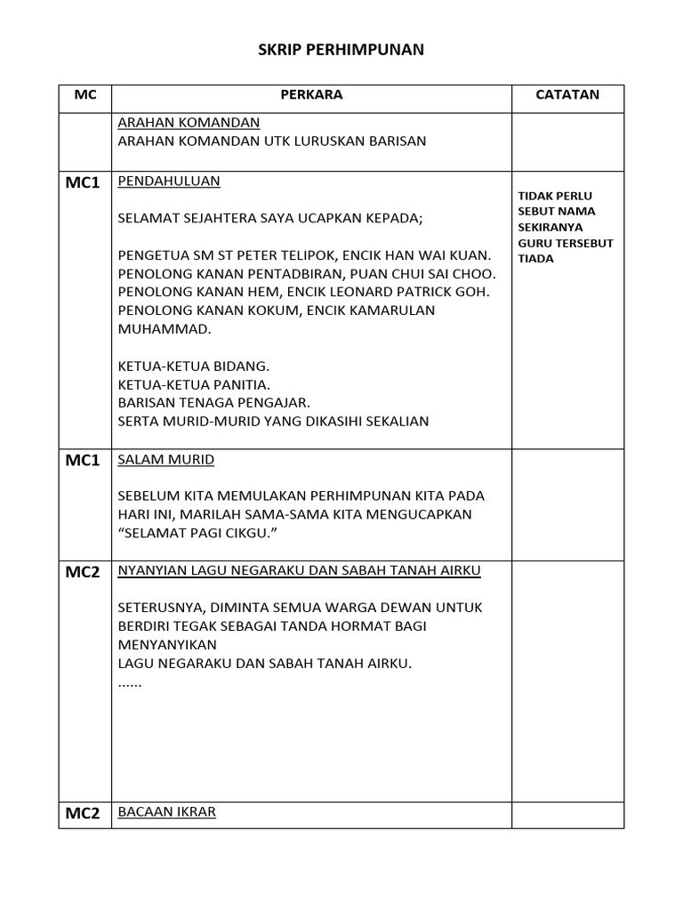 Skrip Perhimpunan | PDF