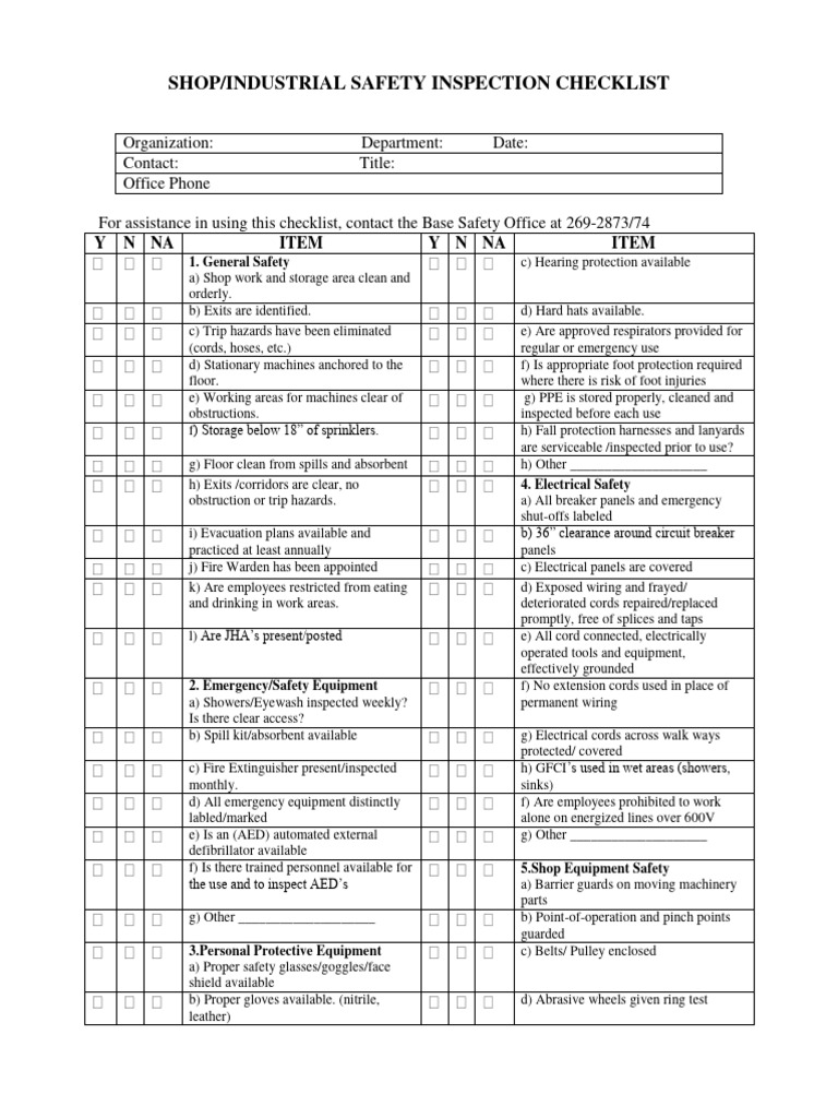 Safety Inspection Checklist | Download Free PDF | Personal Protective ...