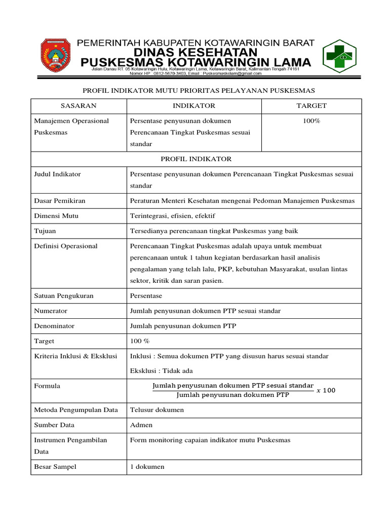 Indikator Mutu Prioritas Puskesmas | PDF | Bisnis | Pengelolaan Keuangan & Uang