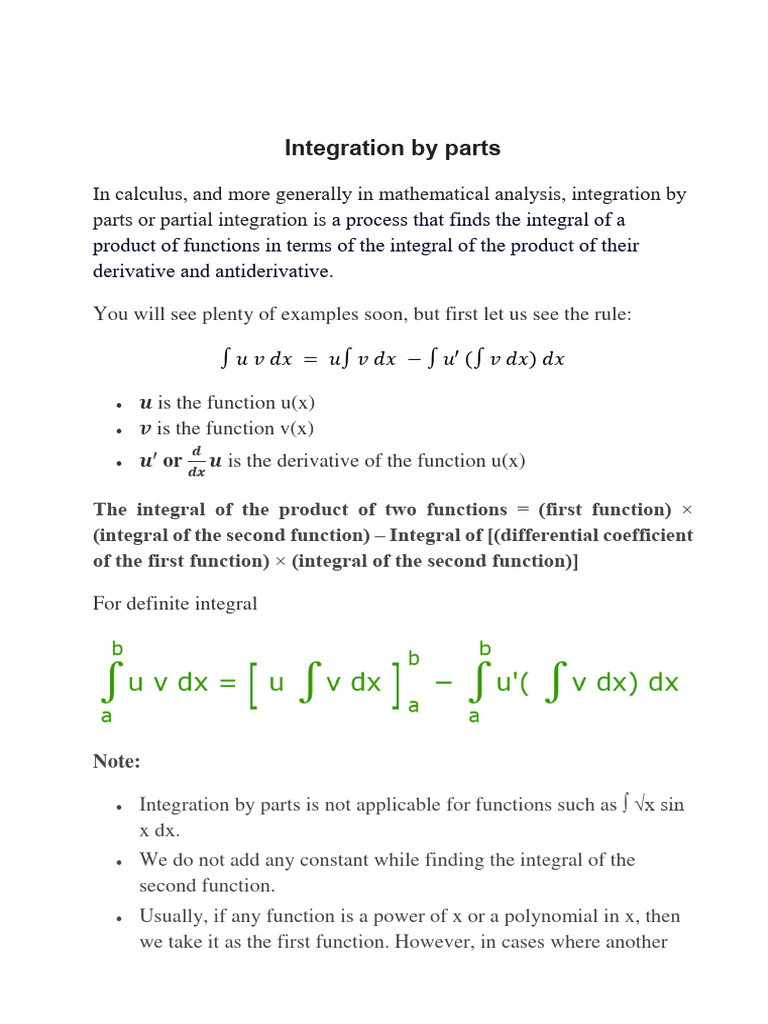 3. Integral Calculus: Integration by Parts | PDF | Function (Mathematics) | Integral