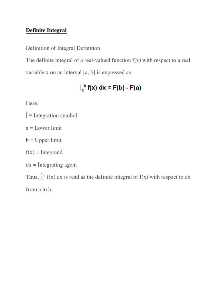 Definite Integral Explained | PDF | Integral | Mathematical Physics