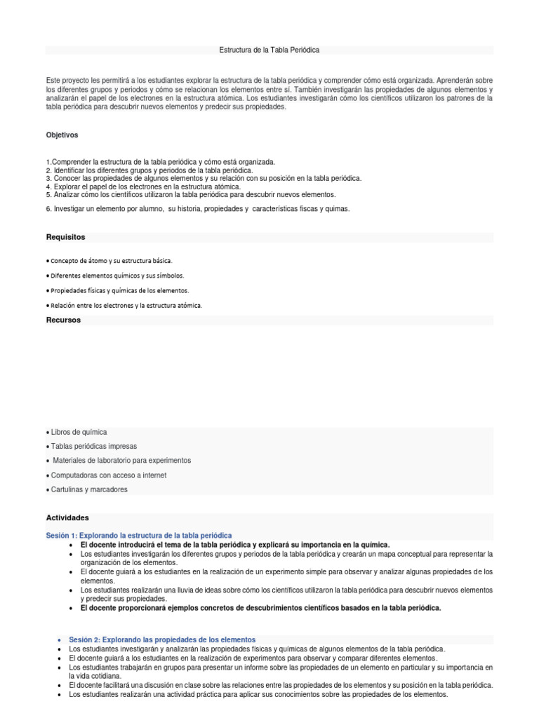 PROYECTO 1estructura de La Tabla Periódica | PDF | Tabla periódica ...