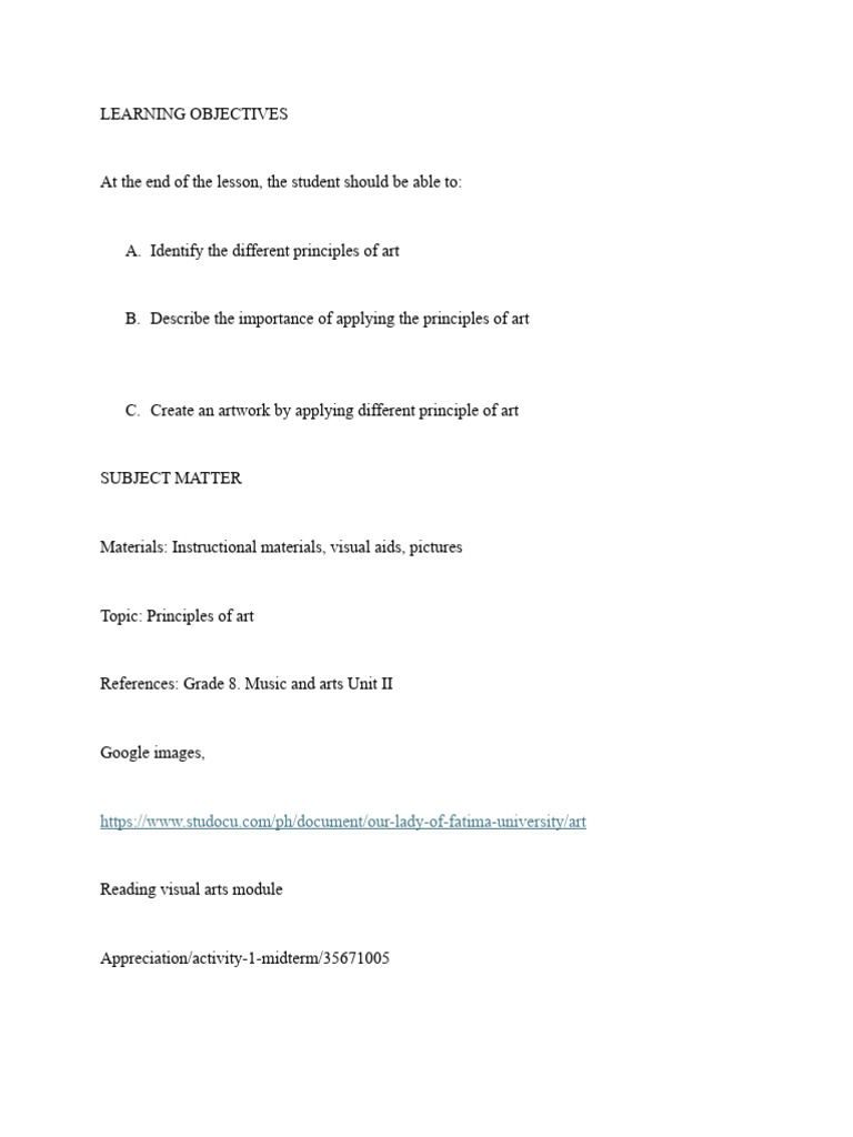 Elective Lesson Plan | PDF | Composition (Visual Arts) | Symmetry