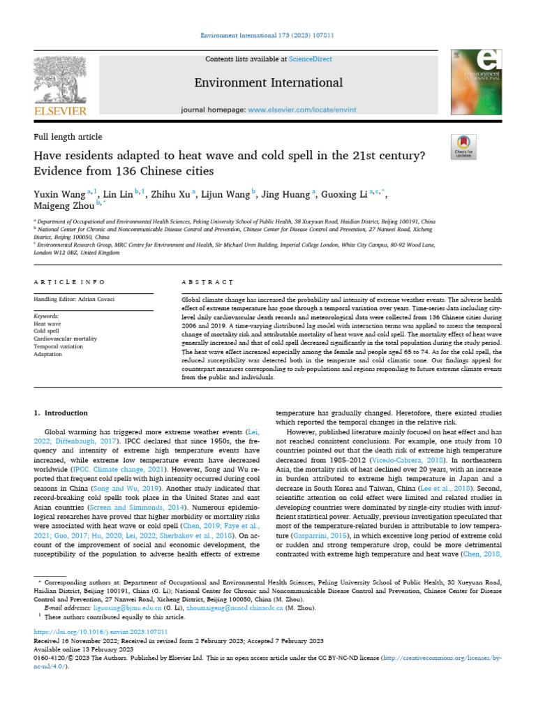 Have Residents Adapted To Heat Wave and Cold Spell in The - 2023 ...