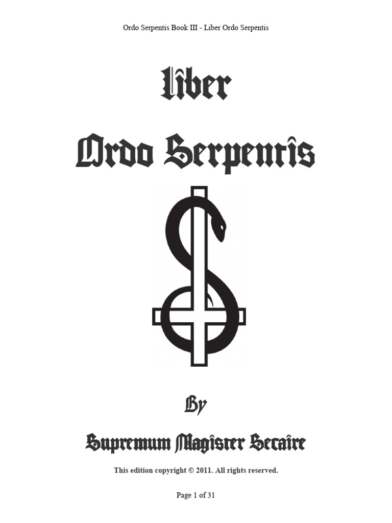 III Liber Ordo Serpentis Ordo Serpentis | PDF | Satanism | Wheel Of The ...