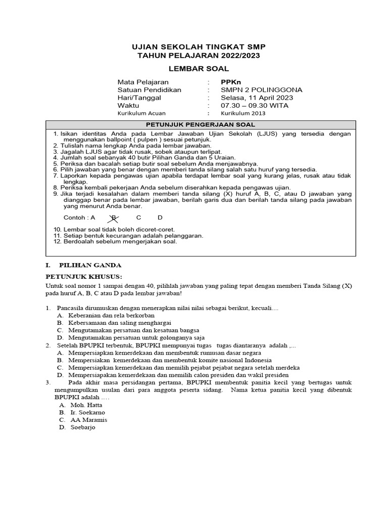 SOAL PPKN K13 2023 | PDF | Politik