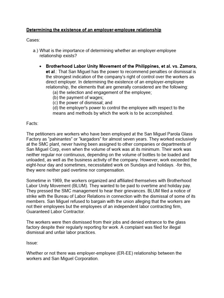 Determining The Existence of An Employer-Employee Relationship | PDF | Employment | Labour Law