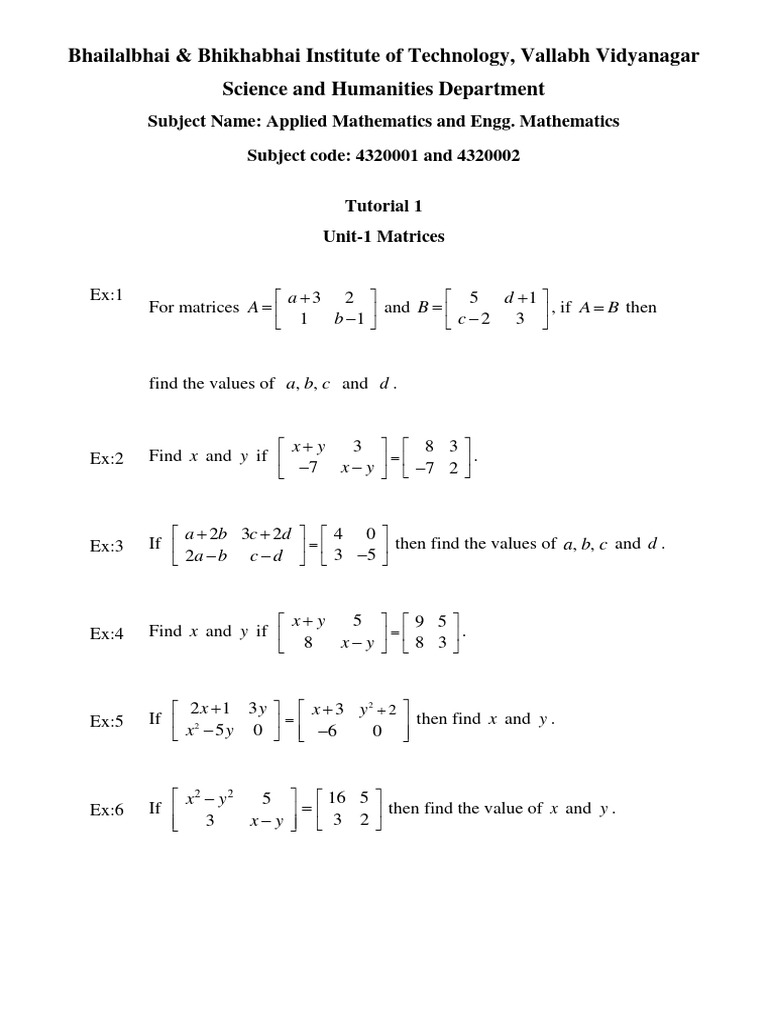 Matrices Tutorial | PDF | Matrix (Mathematics) | Functions And Mappings Matrices Tutorial | PDF | Matrix (Mathematics) | Functions And Mappings